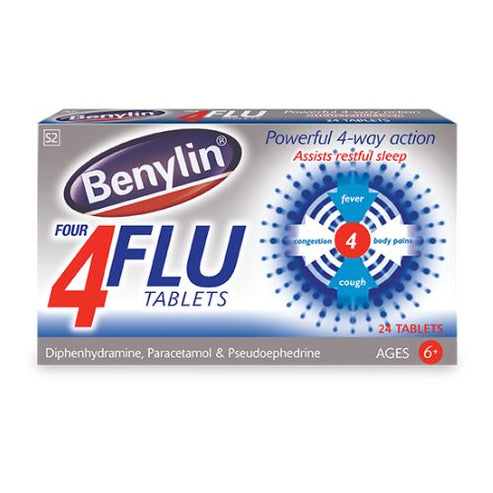 Benylin 4 flu tablets 24's – City Plaza Pharmacy